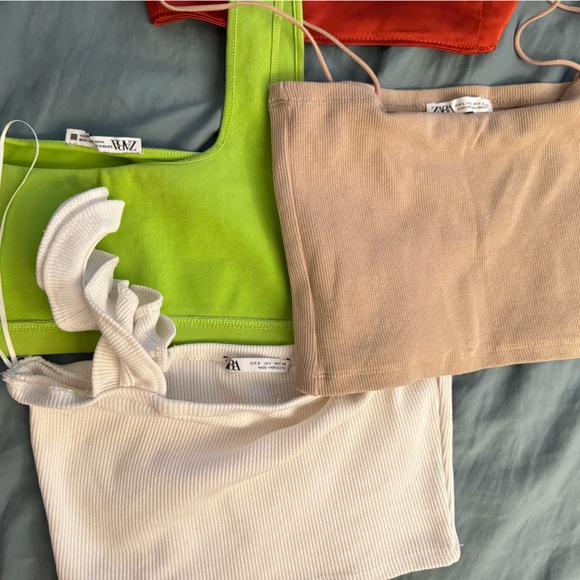 Zara | Tops | Zara Vibrant Green Bold Red And Neutral Tan Tops | Poshmark
